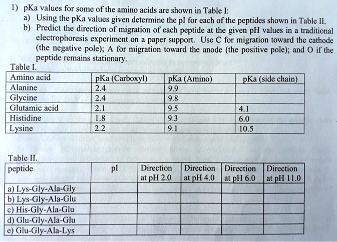 SOLVED: pKa values for some of the amino acids are shown in Table I ...