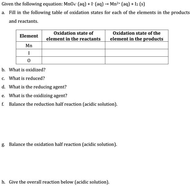 given the following equation mno4 aq 1 aq mn aq iz s fill in the ...