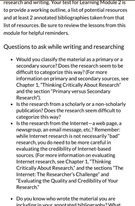 SOLVED: Texts: research and writing. Your test for Learning Module 2 is ...