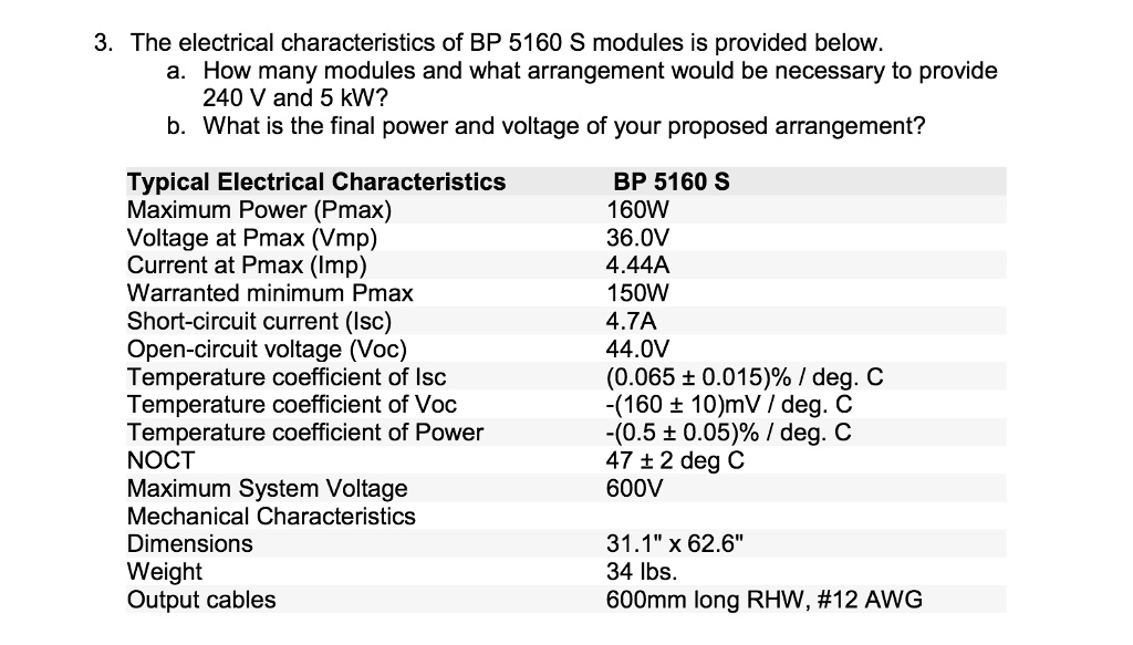 VIDEO solution: The electrical characteristics of BP 5160 S modules are ...