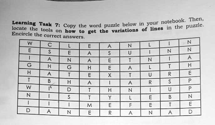 SOLVED: 'Learning Task 7: Copy the word puzzle below in your notebook ...