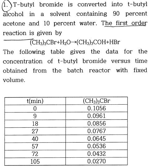 1. T-butyl bromide is converted into t-butyl alcohol in a solvent ...