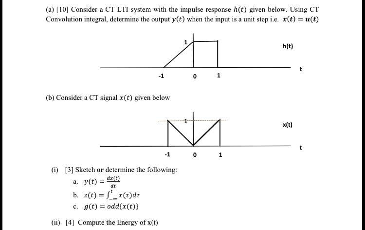 SOLVED: Consider a CT LTI system with the impulse response h(t) given below. Using the CT ...