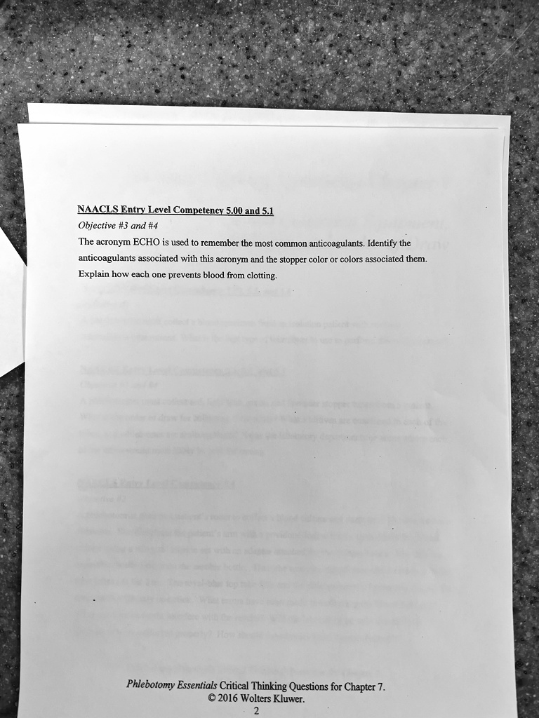 SOLVED: NAACLS Entry Level Competency 5.00 and 5.1 Objective #3 and #4 ...