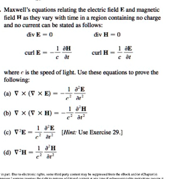 SOLVED: Maxwell's equations relating the electric field E and magnetic ...