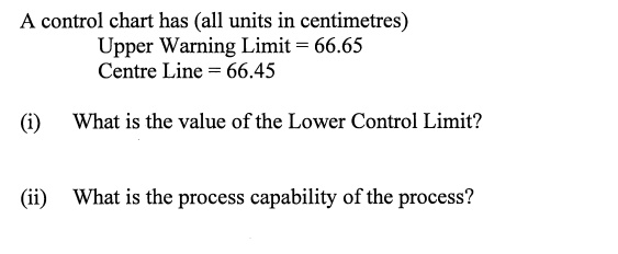SOLVED: A control chart has (all units in centimetres) Upper Warning ...