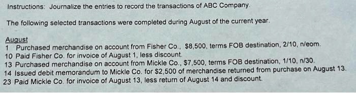 Instructions: Journalize the entries to record the transactions of ABC ...