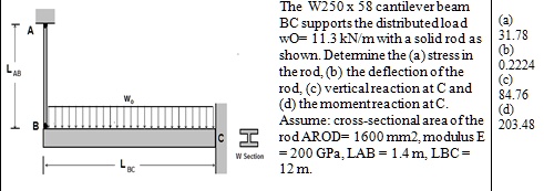 SOLVED: The W250 x 58 cantilever beam BC supports the distributed load ...