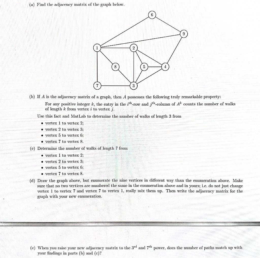 Solved A Find The Adjacency Matrix Of The Graph Below B If A Is The Adjacency Matrix Of A