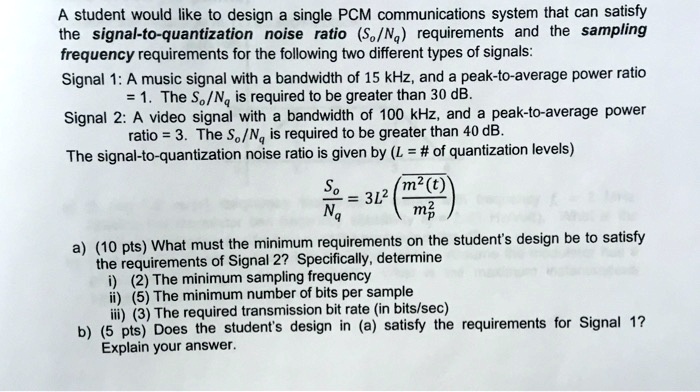 SOLVED: A student would like to design a single PCM communications system that can satisfy the ...