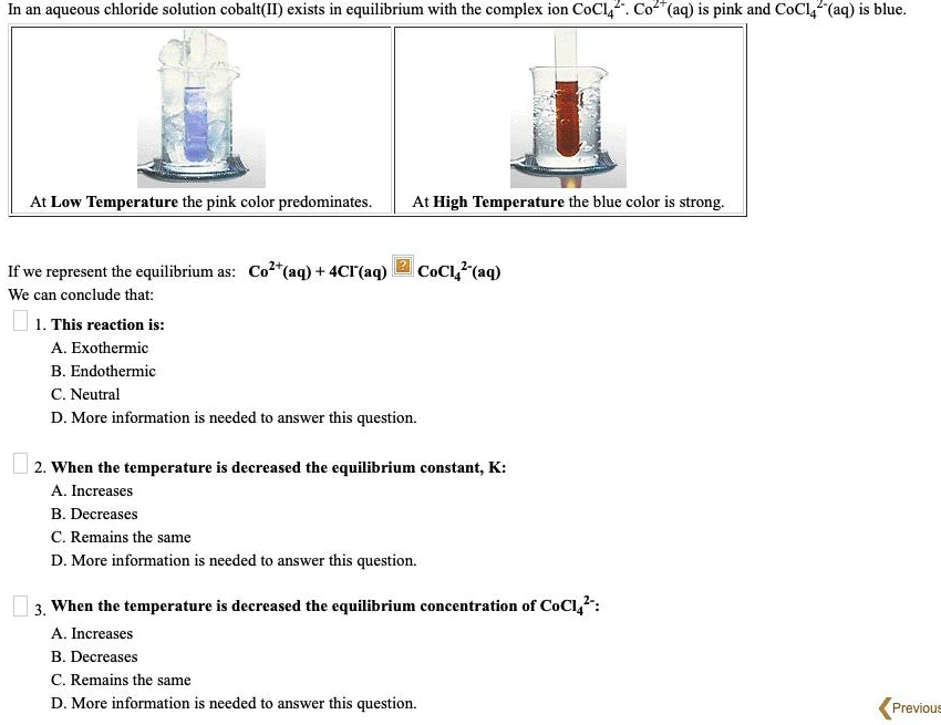 in an aqueous chloride solution cobaltii exists in equilibrium with the ...