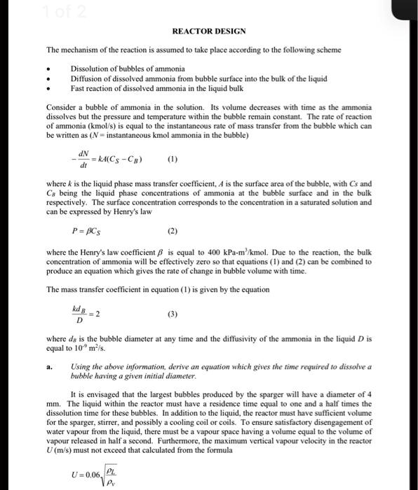 SOLVED: REACTOR DESIGN The mechanism of the reaction is assumed to take ...