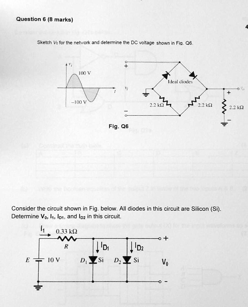 SOLVED: Question 6 (8 marks) Sketch Vo for the network and determine the DC voltage shown in Fig ...