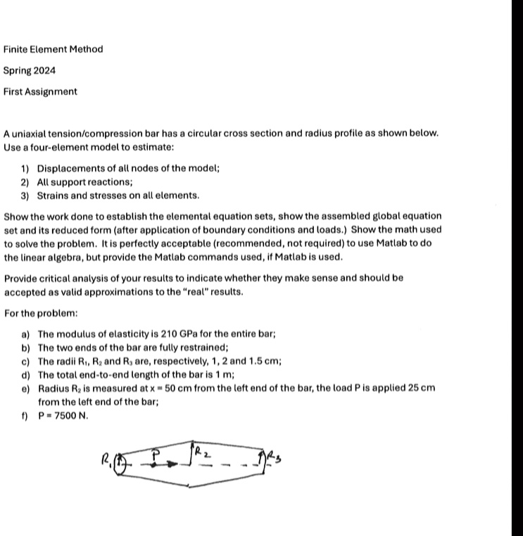SOLVED: Finite Element Method Spring 2024 First Assignment A uniaxial tension/compression bar ...