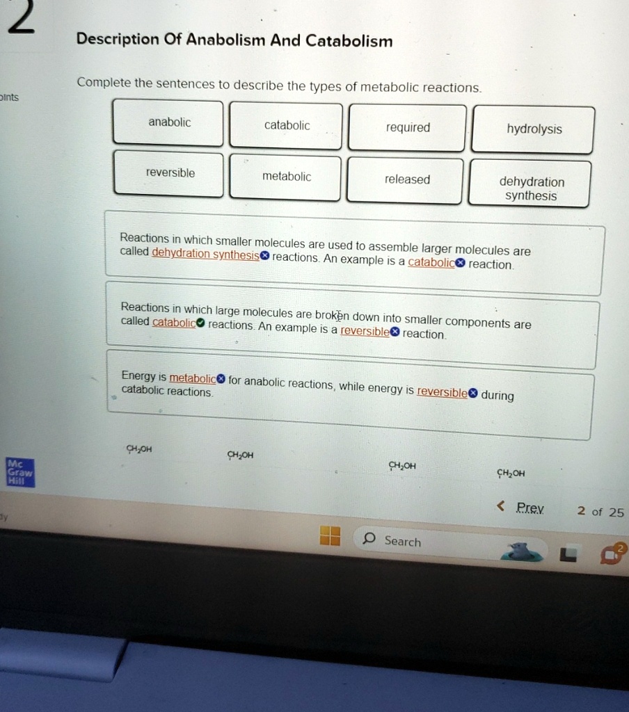 Description Of Anabolism And Catabolism Complete the sentences to ...
