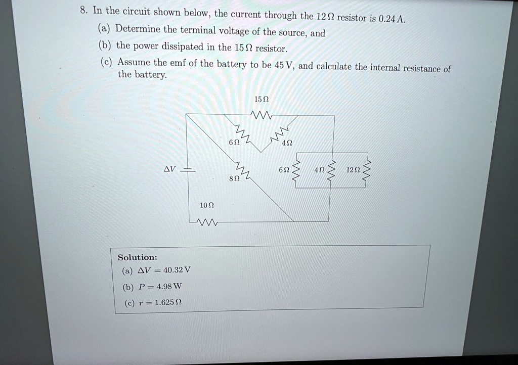 8 in the circuit shown below the current through the 12 omega resistor ...