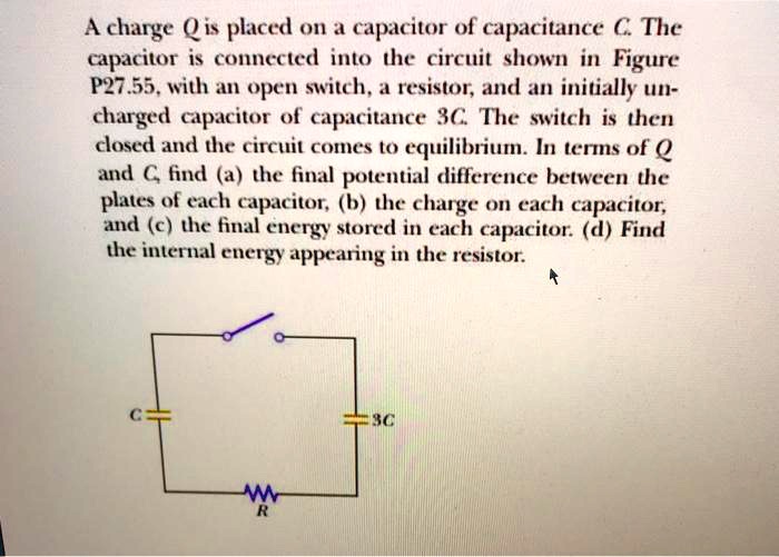 SOLVED: A charge Q is placed on a capacitor of capacitance C. The capacitor is connected into ...
