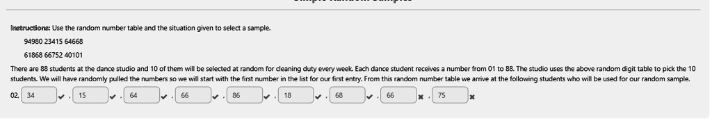 SOLVED: Instructions:Use the random number table and the situation ...