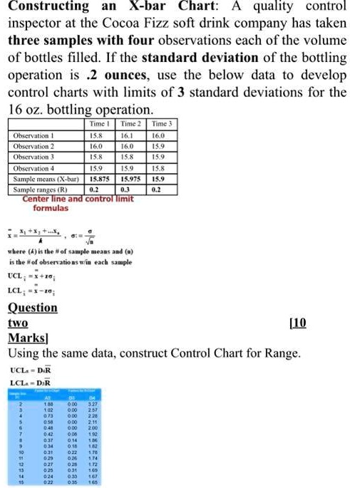 SOLVED: Constructing an X-bar Chart: quality control inspector at the Cocoa Fizz soft drink ...