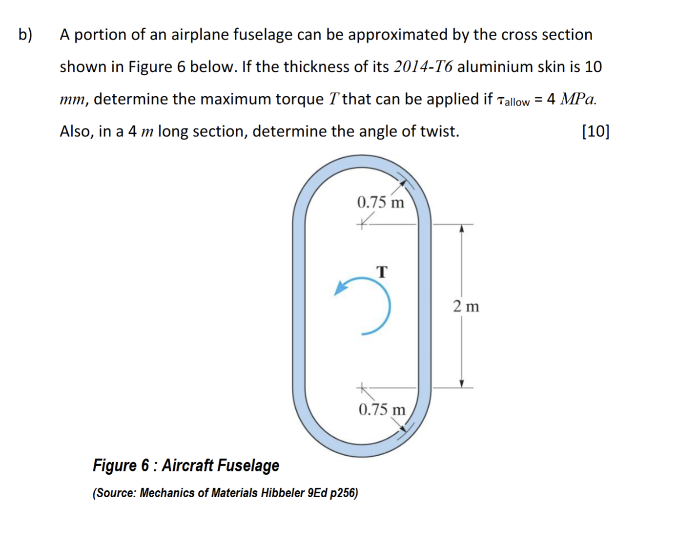 b) A portion of an airplane fuselage can be approximated by the cross ...