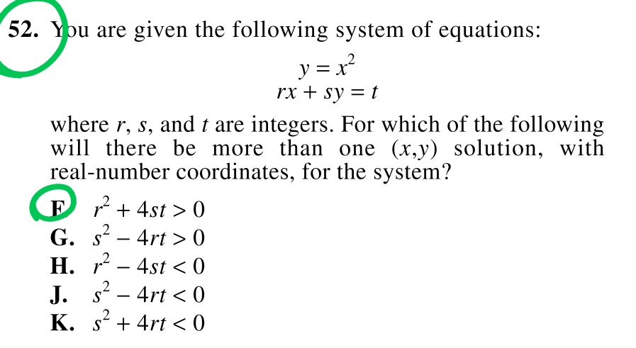 SOLVED: 52. bu are given the following system of equations: y=x rx + sy = t where r, S, and t ...