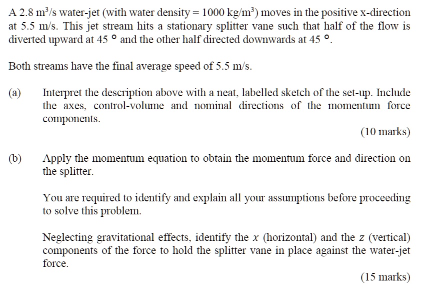 a 28 m3s water jet with water density 1000 kgm3 moves in the positive x ...