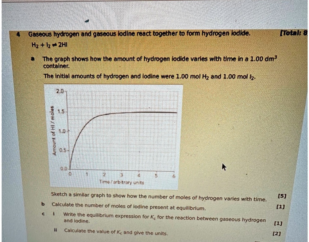 4 Gaseous hydrogen and gaseous iodine react together to form hydrogen ...