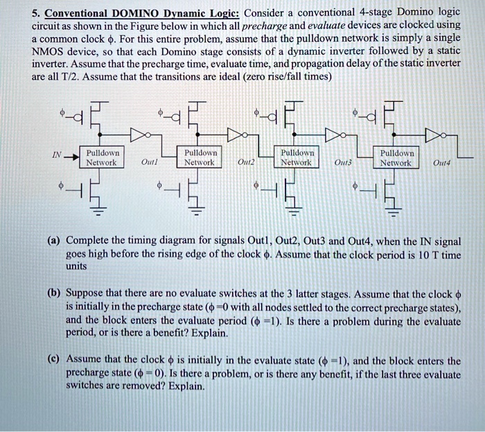 5. Conventional DOMINO Dynamic Logic: Consider a conventional 4-stage Domino logic circuit as ...