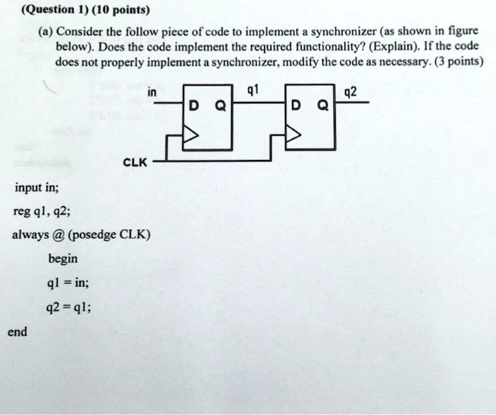 Solved Consider The Following Piece Of Code To Implement A Synchronizer As Shown In The Figure