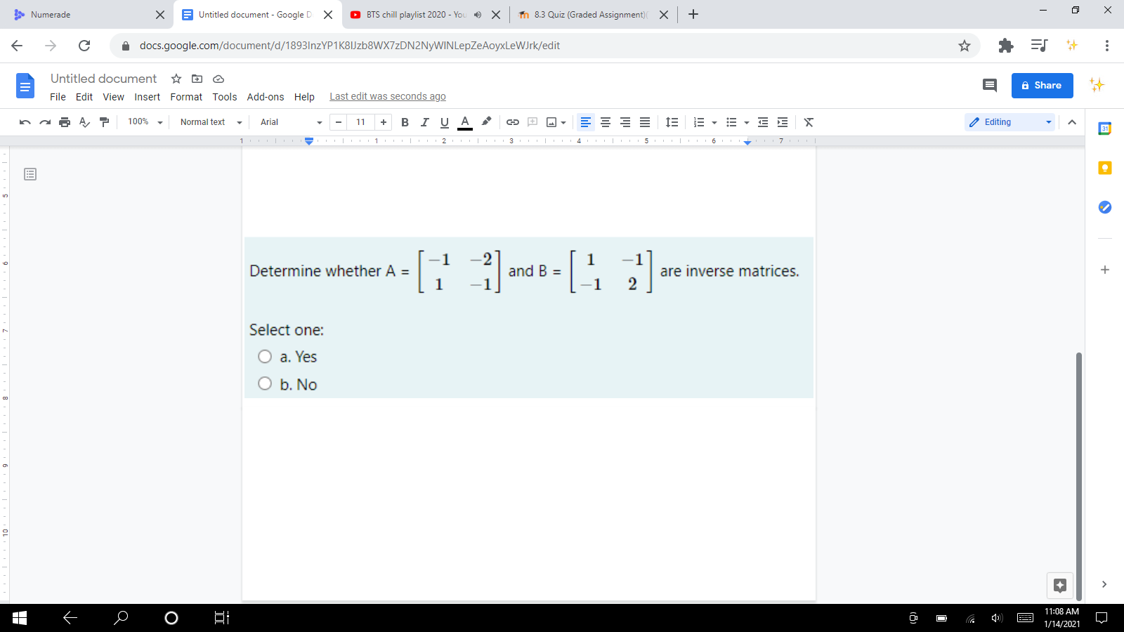SOLVED: Edit View Insert Format Tools Add-ons Help Laste edit was seconds aga Determine whether ...