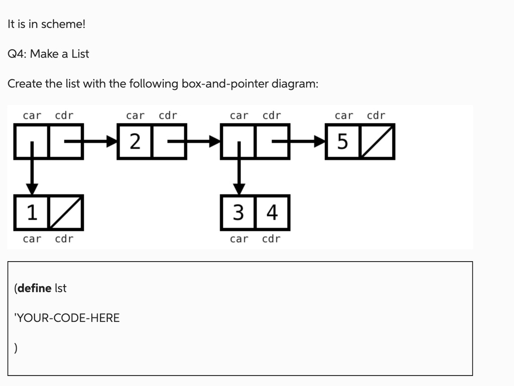 it is in scheme q4 make a list create the list with the following box and pointer diagram car ...