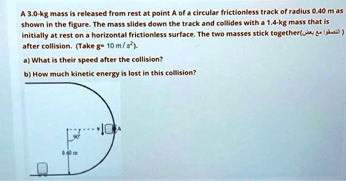 a 30 kg mass is released from rest at point a of a circular frictionless track of radius 040 m ...