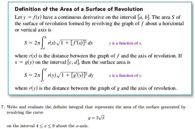 SOLVED: Definition of the Area of a Surface of Revolution Let y f6 ...