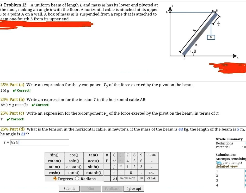 i need help with part d thank you problem 12 a uniform beam of length l and mass m has its lower ...