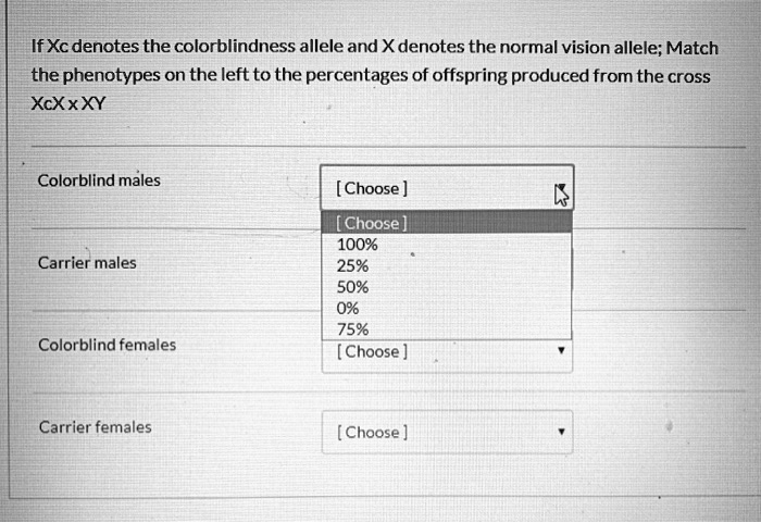 if xc denotes the colorblindness allele and xdenotes the normal vision ...