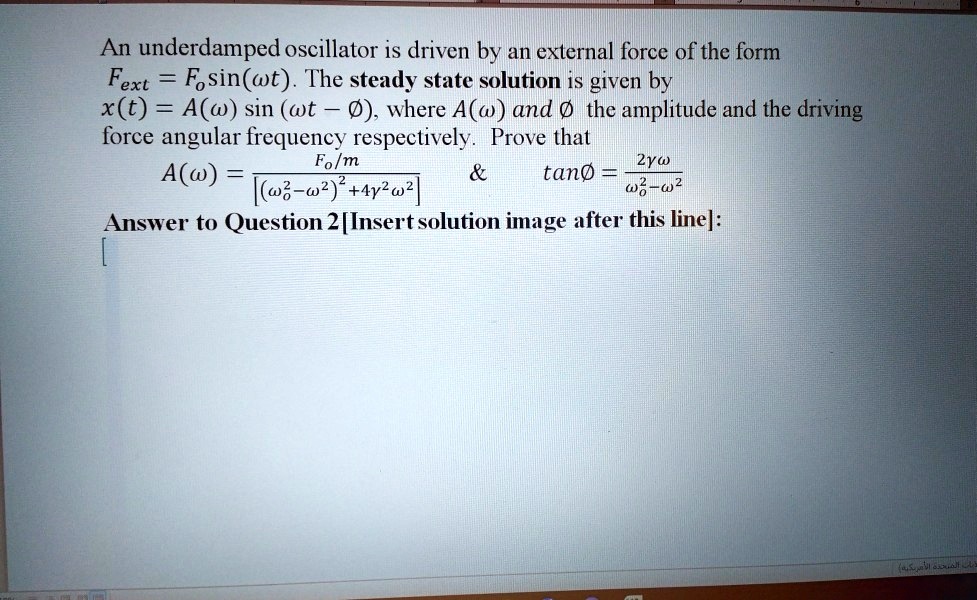 SOLVED: An underdamped oscillator is driven by an external force of the ...