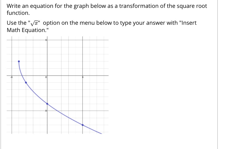 SOLVED Write An Equation For The Graph Below As A Transformation Of The Square Root Function solved-write-an-equation-for-the-graph-below-as-a-transformation-of-the-square-root-function