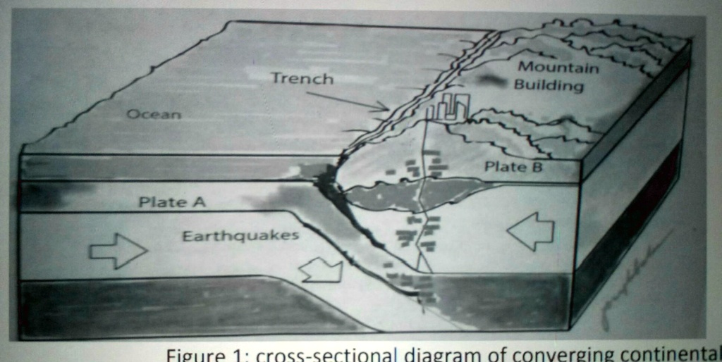 Trench Ocean Plate A Earthquakes Mountain Building Plate B Figure 1: cross-sectional diagram of ...