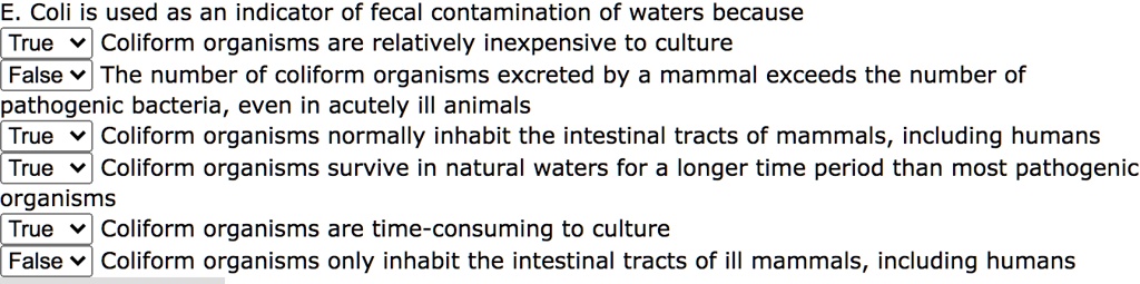 coli is used as an indicator of fecal contamination of waters because ...