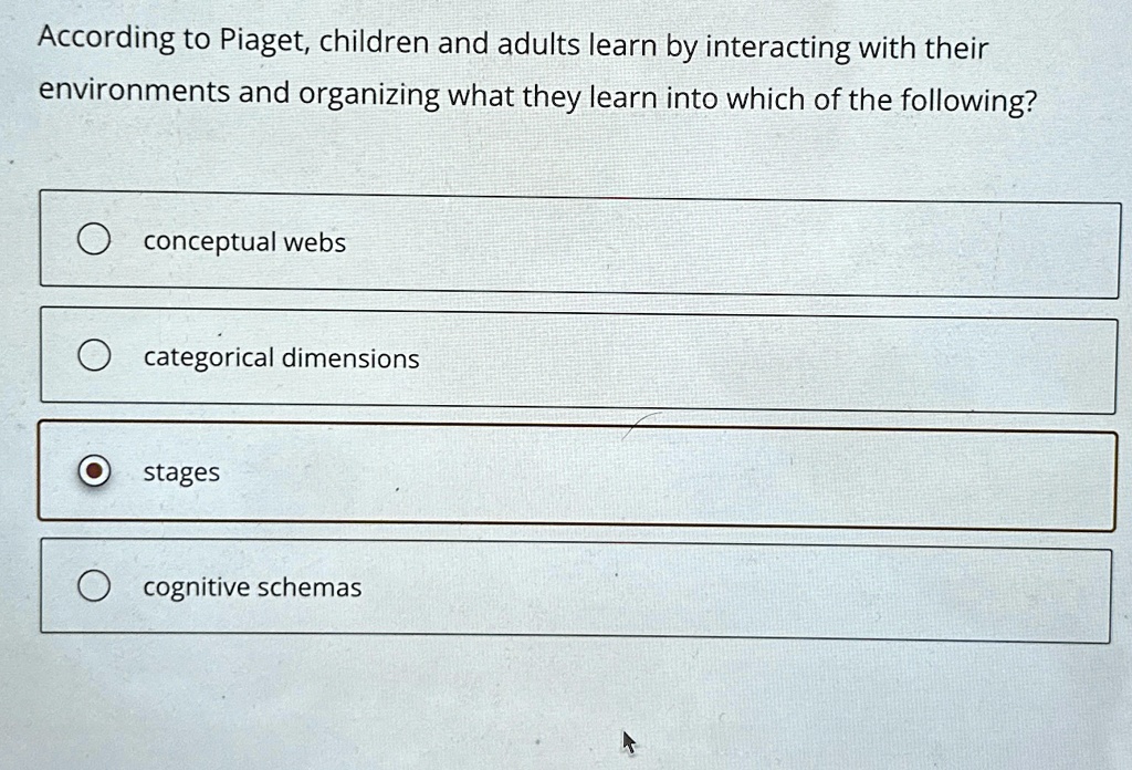 According to Piaget, children and adults learn by interacting with ...