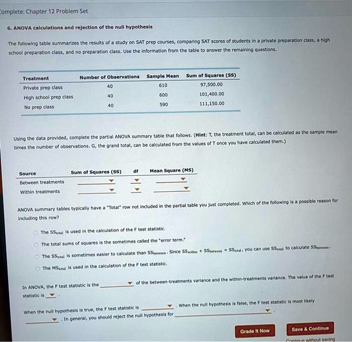 omplete chapter 12 problem set ahova calculatlons and rejection the null hypothests the ...