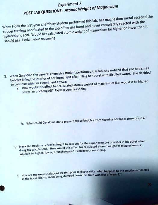 experiment questions atomic weight of magnesium post lab magnesium ...