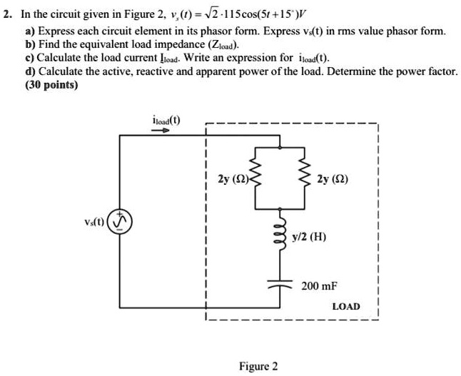 SOLVED: 2. In the circuit given in Figure 2, v = 2 - 115cos(5t) + 15V. a) Express each circuit ...