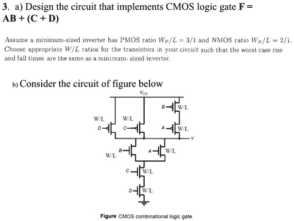 Design the circuit that implements CMOS logic gate F = AB + (C + D ...
