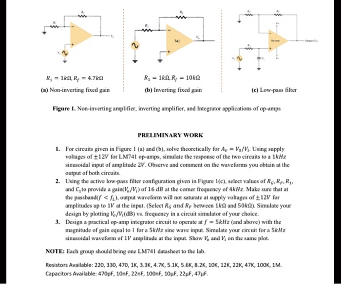 r1kr47k r1kr10k a non inverting fixed gain b inverting fixed gain c low ...