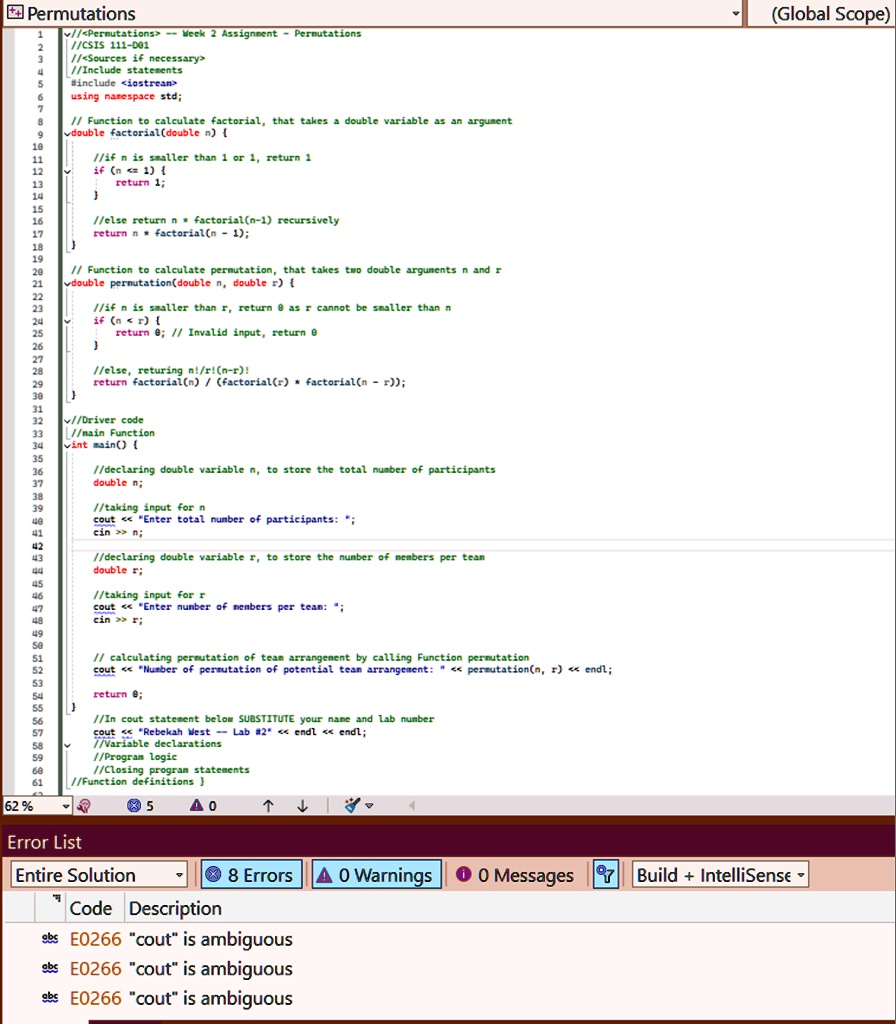 permutations csis 111 001 week 2 assignment permutations sources if necessary include statements ...