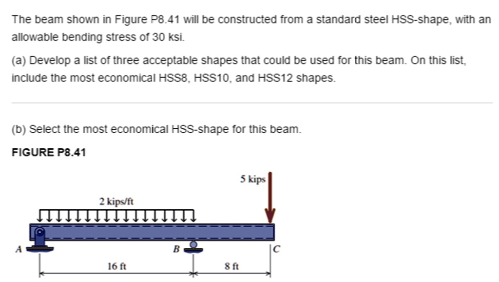 SOLVED: The beam shown in Figure P8.41 will be constructed from a ...