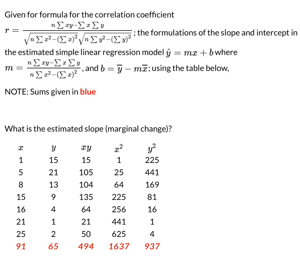 Given For Formula For The Correlation Coefficient N E SolvedLib