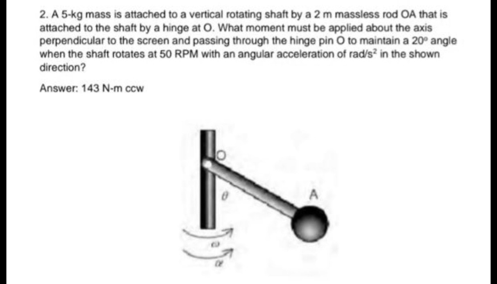 2a 5 kg mass is attached t0 a vertical rotating shaft by a 2 m massless ...