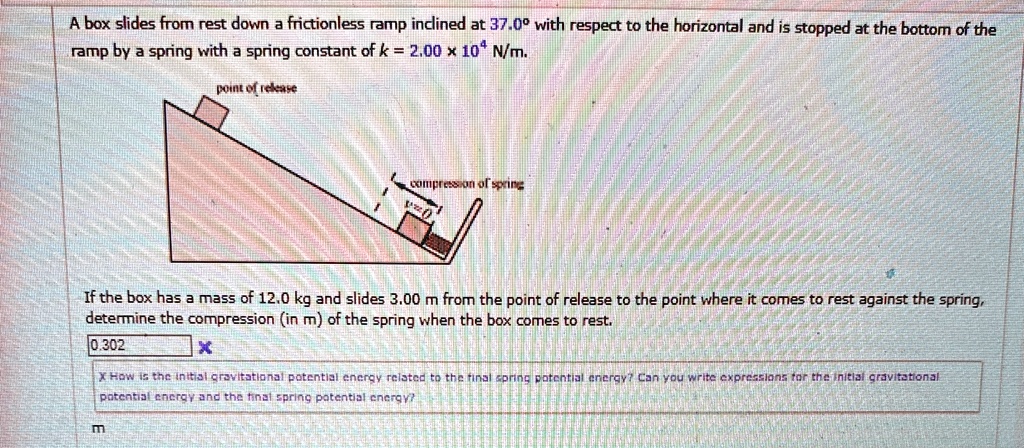 a box slides from rest down a frictionless ramp inclined at 370 with ...